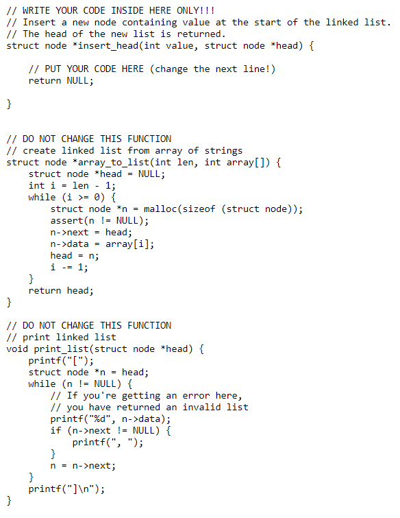 Solved Insert an element at the head of a Linked List | Chegg.com