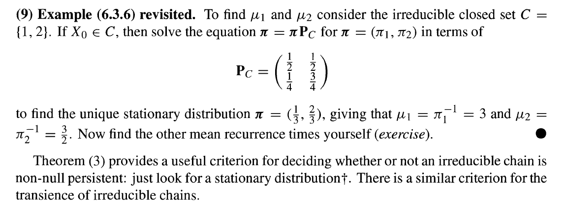 2. Find mean recurrence times for all states in (9) | Chegg.com