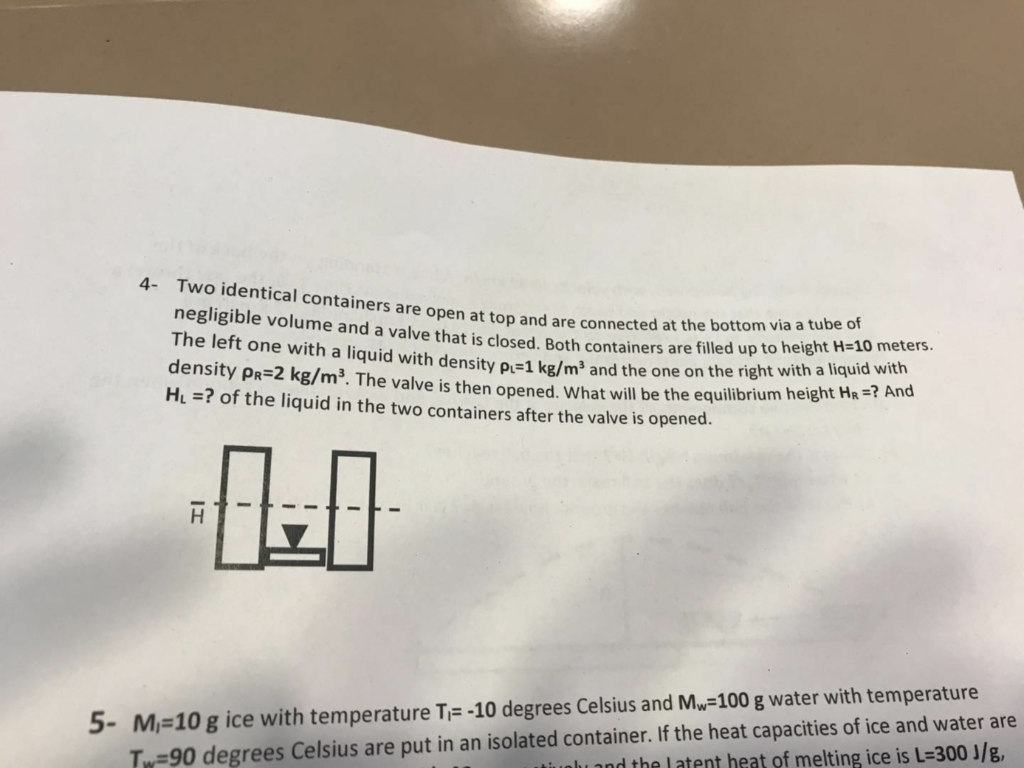 Solved Two identical containers are open at top and are | Chegg.com