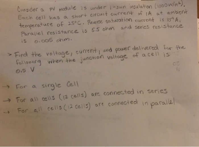 Solved Consider a PV Module is under i-sun insulation | Chegg.com