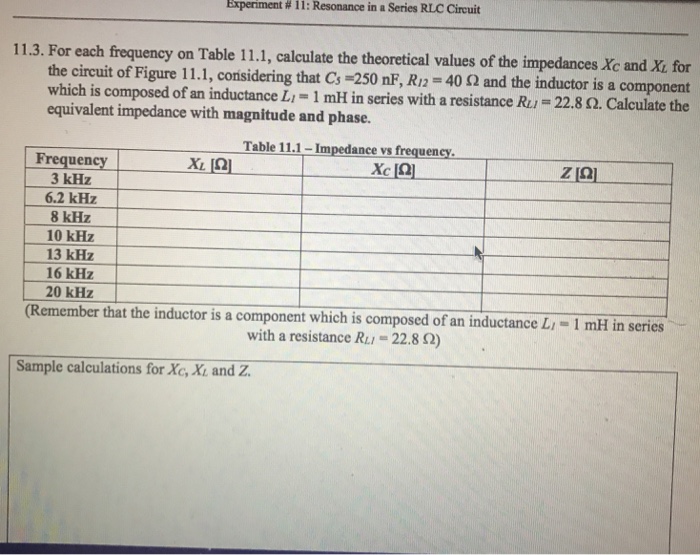 Solved Experiment # 11: Resonance in a Series RLC Circuit | Chegg.com