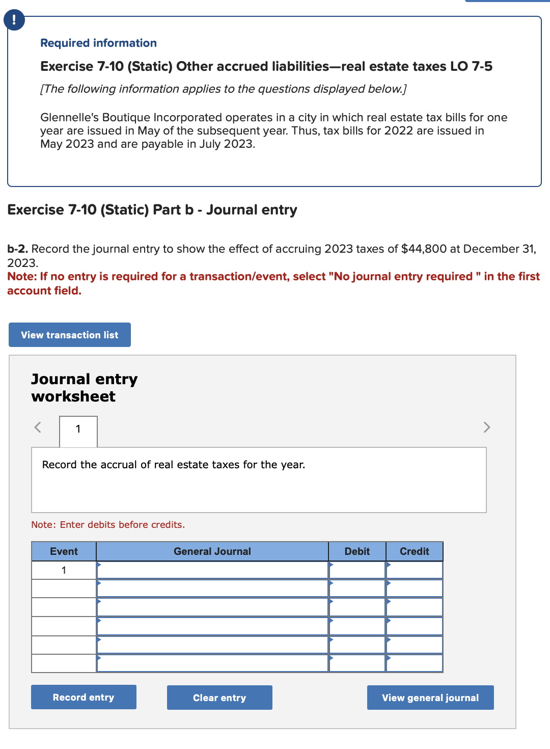 Solved Required information Exercise 7-10 (Static) Other | Chegg.com