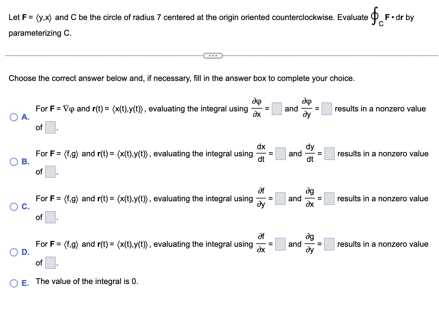 Let F=(:y,x:) ﻿and C ﻿be the circle of radius 7 | Chegg.com