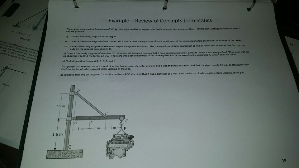 Solved Example - Review of Concepts from Statics The engine | Chegg.com