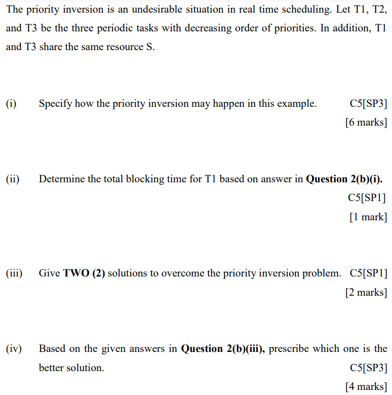 Solved The priority inversion is an undesirable situation in | Chegg.com