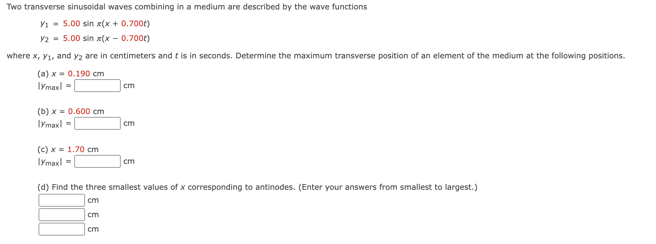 Solved wo transverse sinusoidal waves combining in a medium | Chegg.com Solved wo transverse sinusoidal waves combining in a medium | Chegg.com