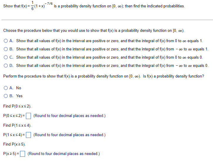 Solved Show that f(x)=16(1+x)-76 ﻿is a probability density | Chegg.com