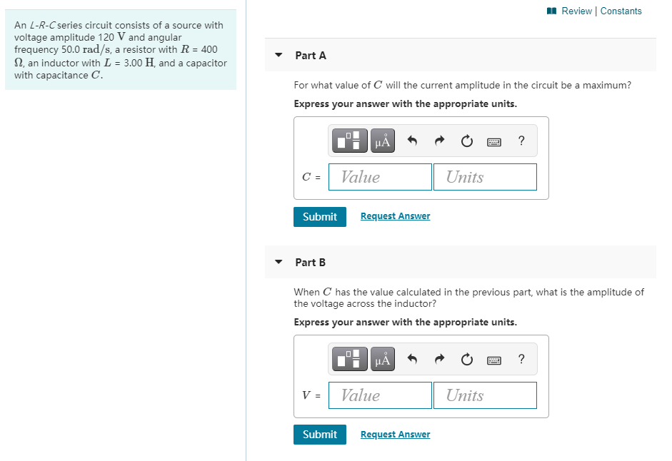 Solved Review | Constants An Z-R-C series circuit consists | Chegg.com