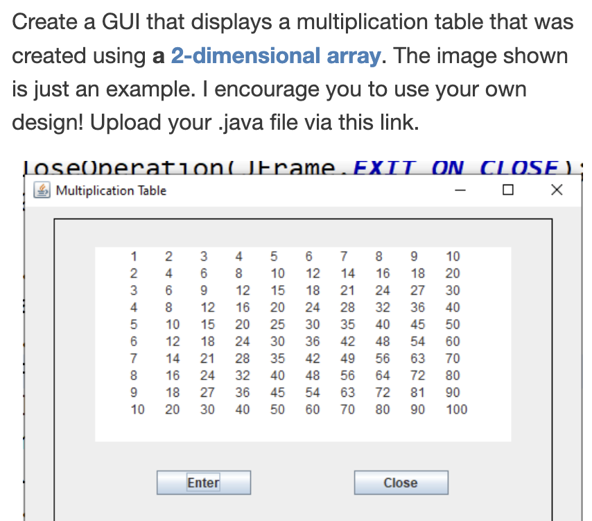 Solved Create A Gui That Displays A Multiplication Table