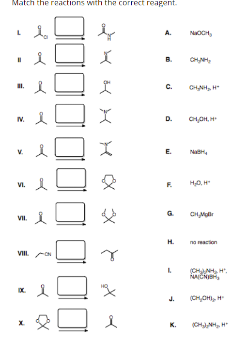 Solved Match the reactions with the correct reagent. I. A. | Chegg.com