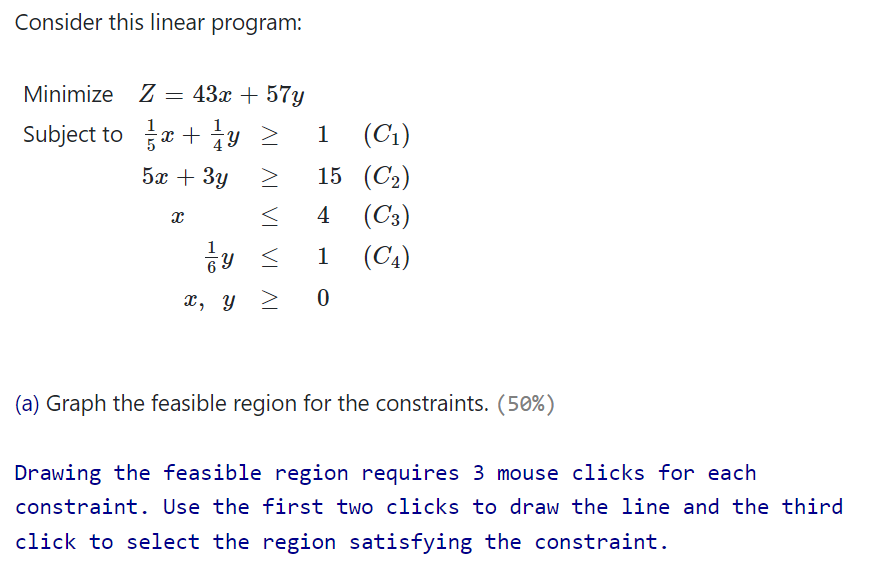 Solved Consider this linear program: Minimize Z=43x+57y | Chegg.com