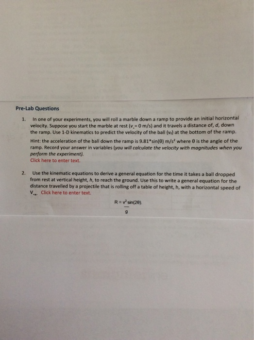 Solved Pre-Lab Questions In one of your experiments, you | Chegg.com