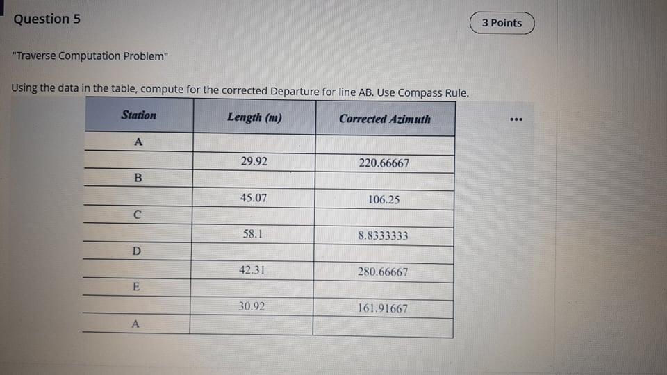 Solved Question 5 3 Points "Traverse Computation Problem" | Chegg.com