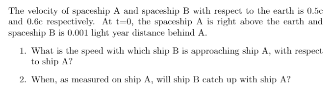 Solved The velocity of spaceship A and spaceship B with | Chegg.com