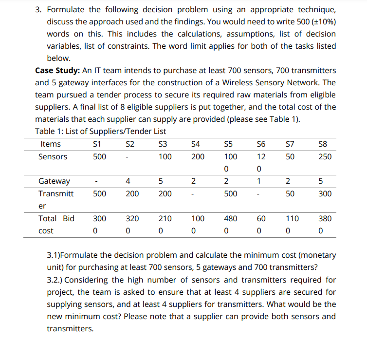 Solved 3. Formulate the following decision problem using an | Chegg.com