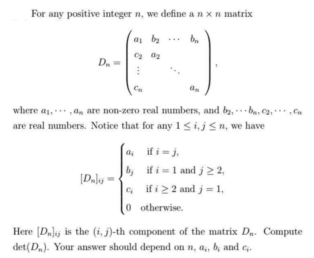 Solved For any positive integer n, we define a n x n matrix | Chegg.com