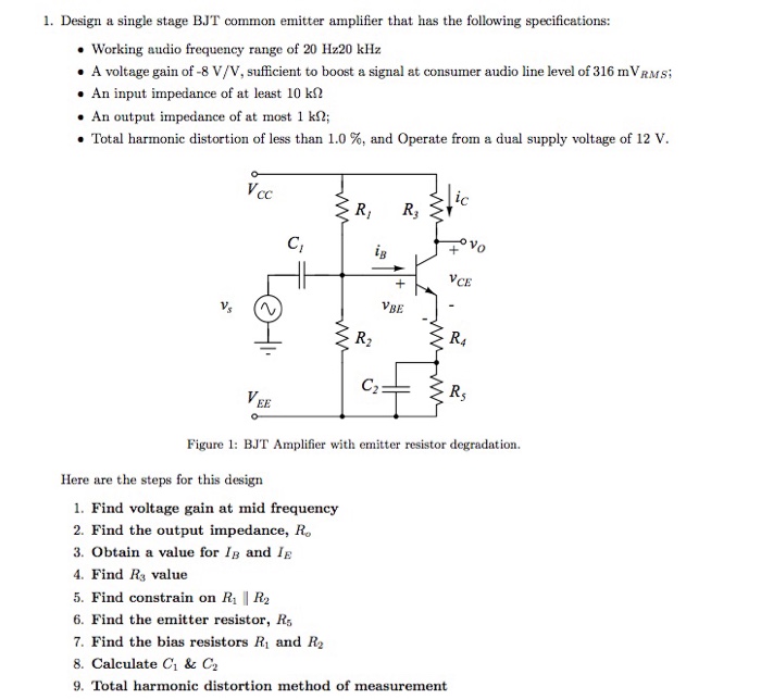 1. Design a single stage BJT common emitter amplifier | Chegg.com