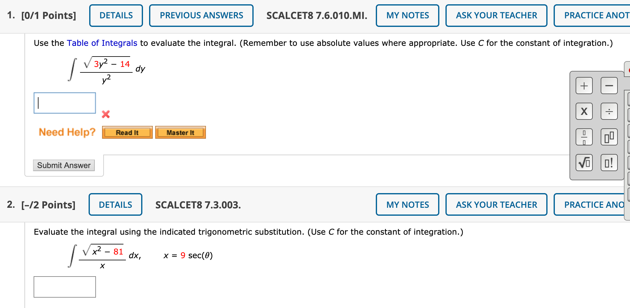 Solved 1. [0/1 Points] DETAILS PREVIOUS ANSWERS SCALCET8 | Chegg.com