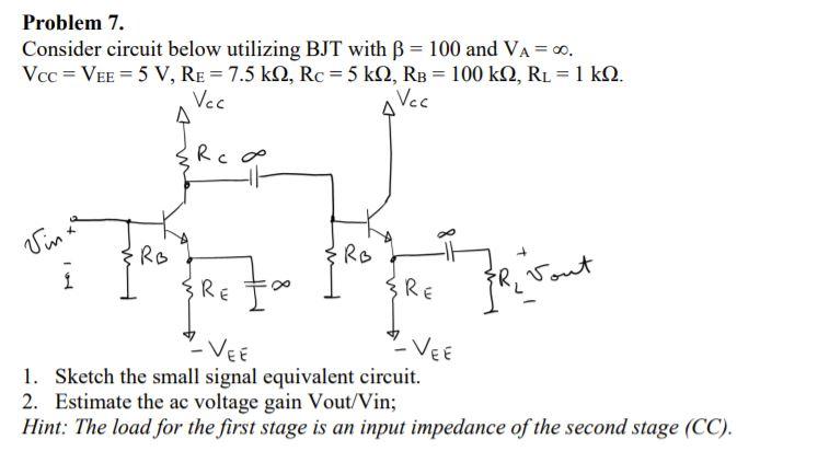 Solved Problem 7. Consider circuit below utilizing BJT with | Chegg.com