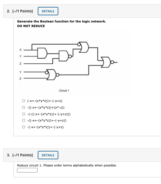 Solved 2. (-/1 Points] DETAILS Generate the Boolean function | Chegg.com