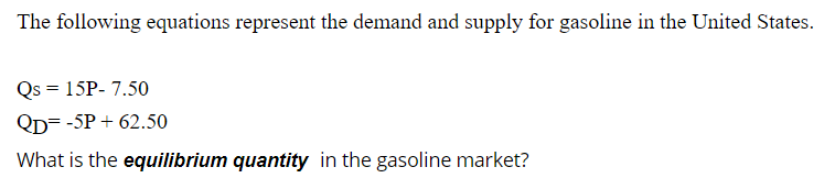 Solved The following equations represent the demand and | Chegg.com