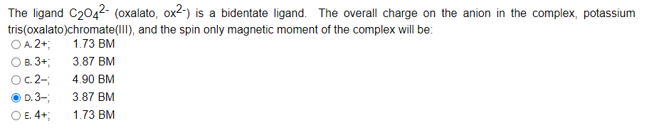 Solved The ligand C2O42- (oxalato, ﻿ox ?2- ) ﻿is a bidentate | Chegg.com