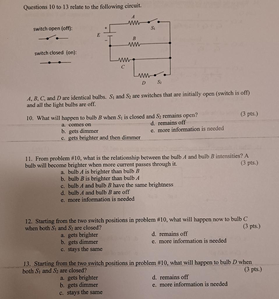 Solved Questions 10 to 13 relate to the following circuit. | Chegg.com