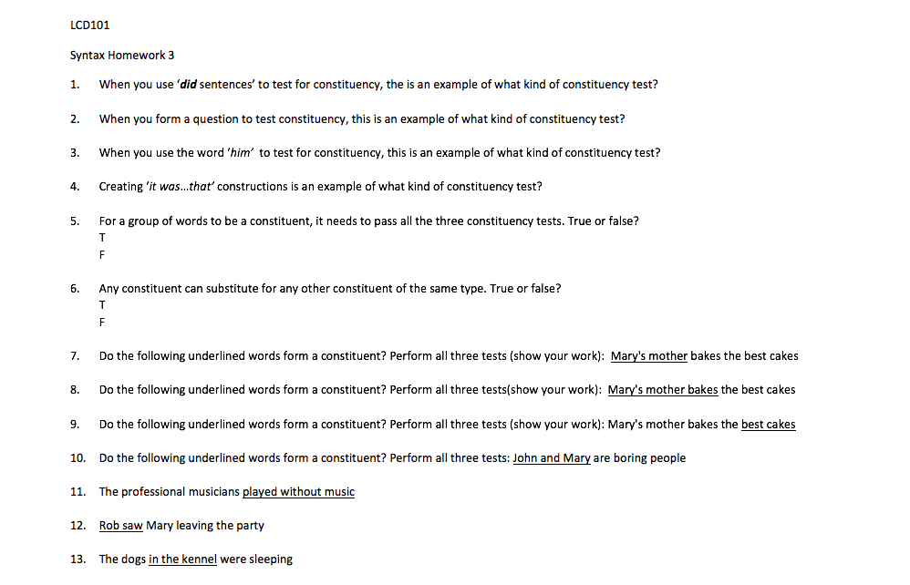 LCD101 Syntax Homework 3 1. When you use 'did | Chegg.com