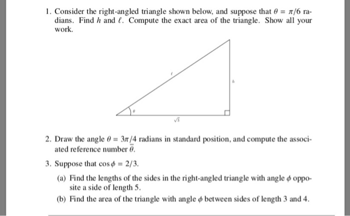 Solved I. Consider the right-angled triangle shown below, | Chegg.com