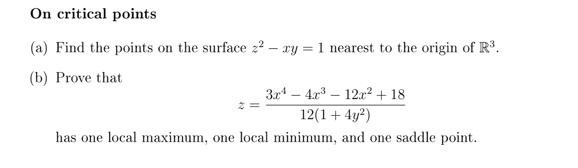 Solved On critical points (a) Find the points on the surface | Chegg.com