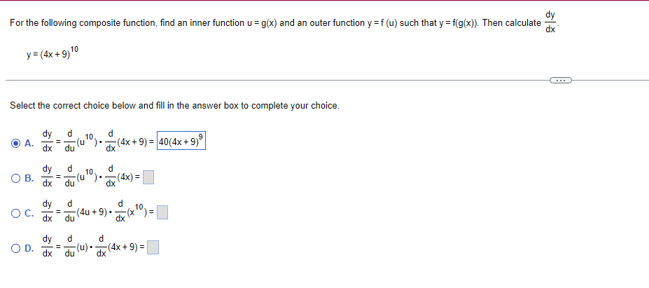 Solved For the following composite function, find an inner | Chegg.com