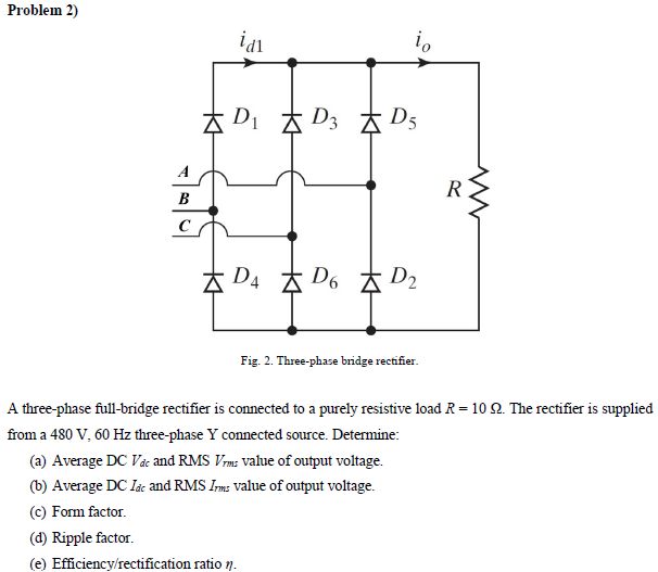 Solved Problem 2)Fig. 2. ﻿Three-phase bridge rectifier.A | Chegg.com