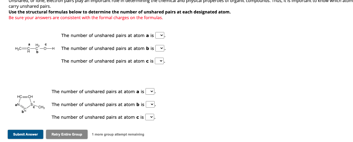 Solved carry unshared pairs. Use the structural formulas | Chegg.com