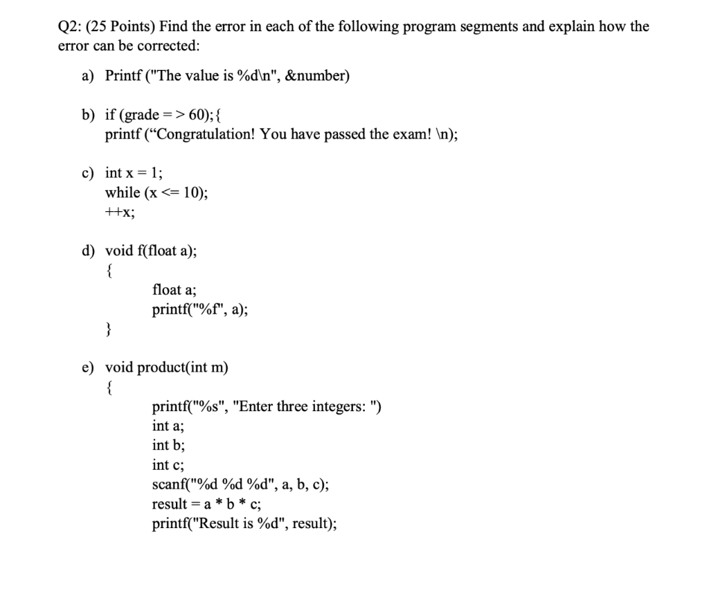 Solved Q2: (25 Points) Find the error in each of the | Chegg.com