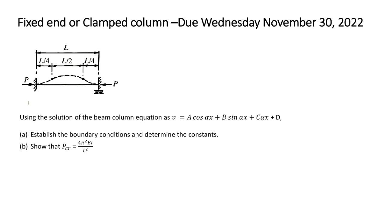 Solved Fixed end or Clamped column -Due Wednesday November | Chegg.com