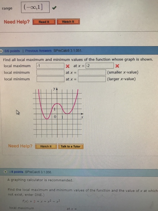 Solved range (-oo,1] -00 Need Help? LAM? ] Read It Watch It | Chegg.com