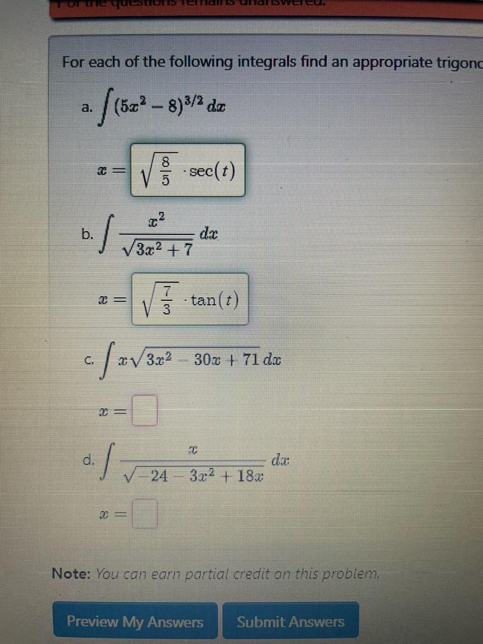 Solved For each of the following integrals find an | Chegg.com