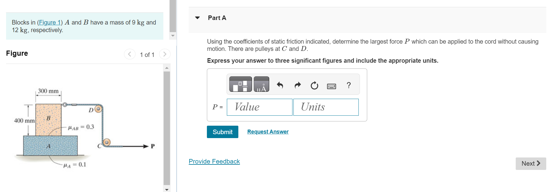Solved Blocks in (Figure 1) A and B have a mass of 9 kg and | Chegg.com