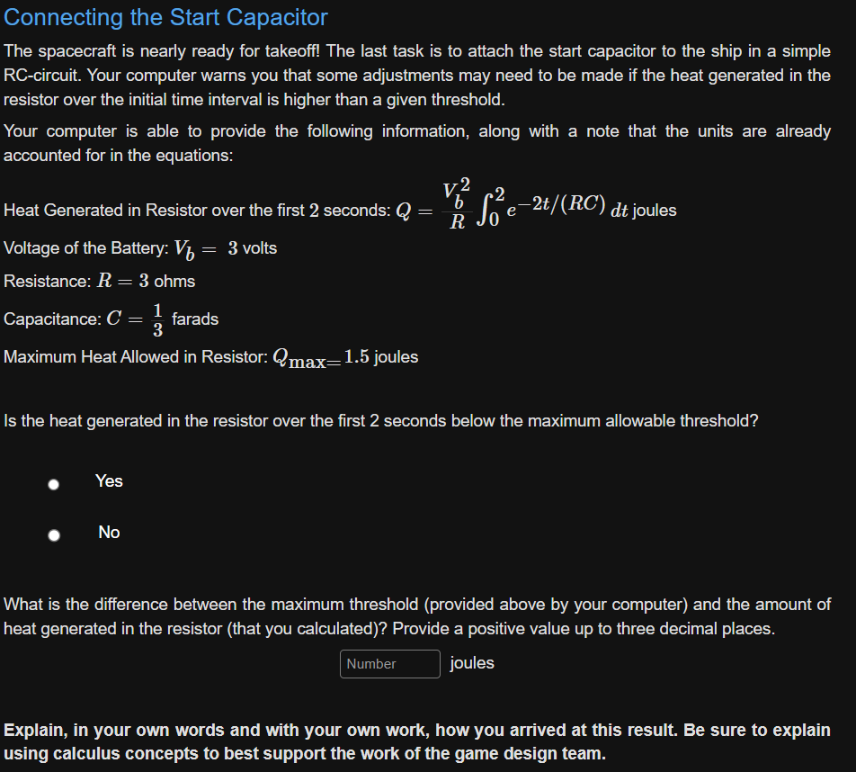 Solved Heat Generated in Resistor over the first 2 seconds: | Chegg.com