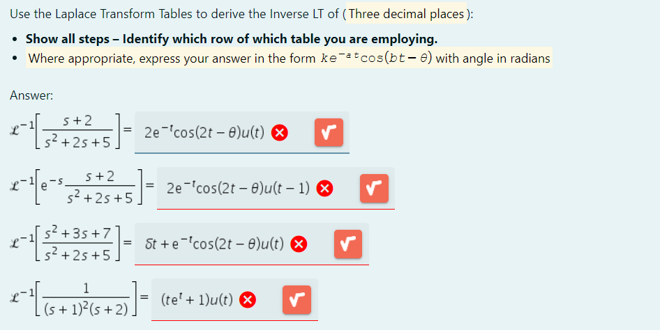 Solved Use the Laplace Transform Tables to derive the | Chegg.com