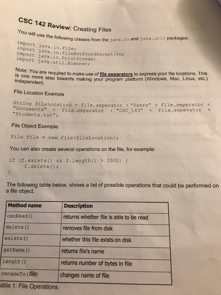 CSC 142 Review: Writing to Files To write to a file | Chegg.com