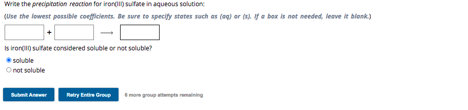 Solved Write the precipitation reaction for iron(III) | Chegg.com