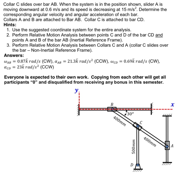 Solved Collar C slides over bar AB. When the system is in | Chegg.com