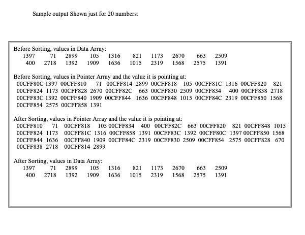 Program 2: Sorting with Pointers Points: 70 Sometimes | Chegg.com