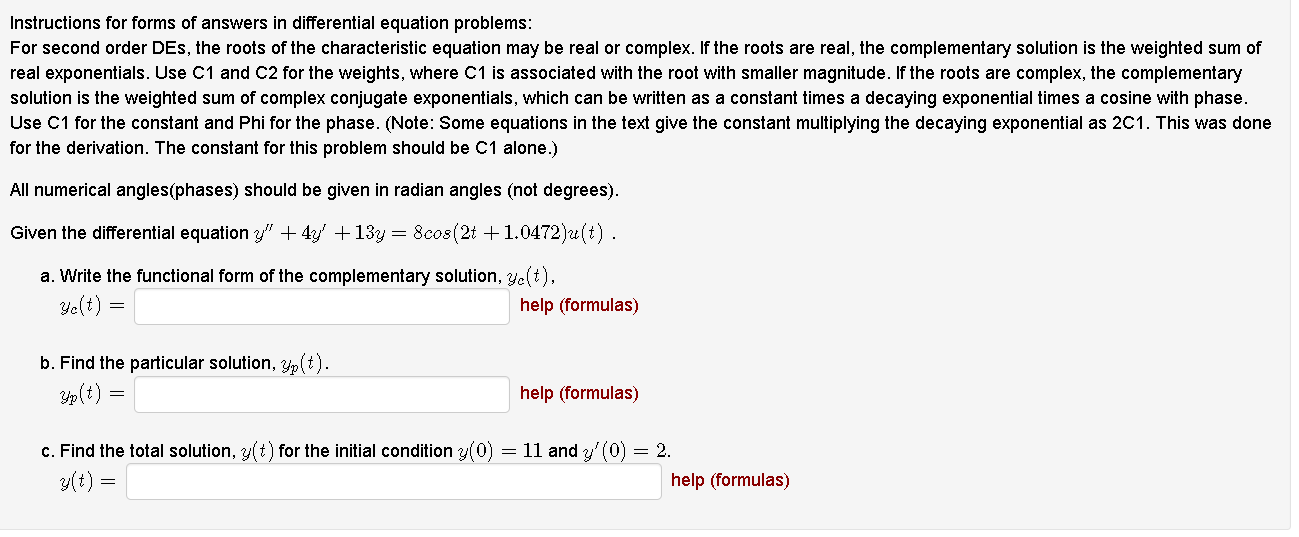 Solved Instructions for forms of answers in differential | Chegg.com