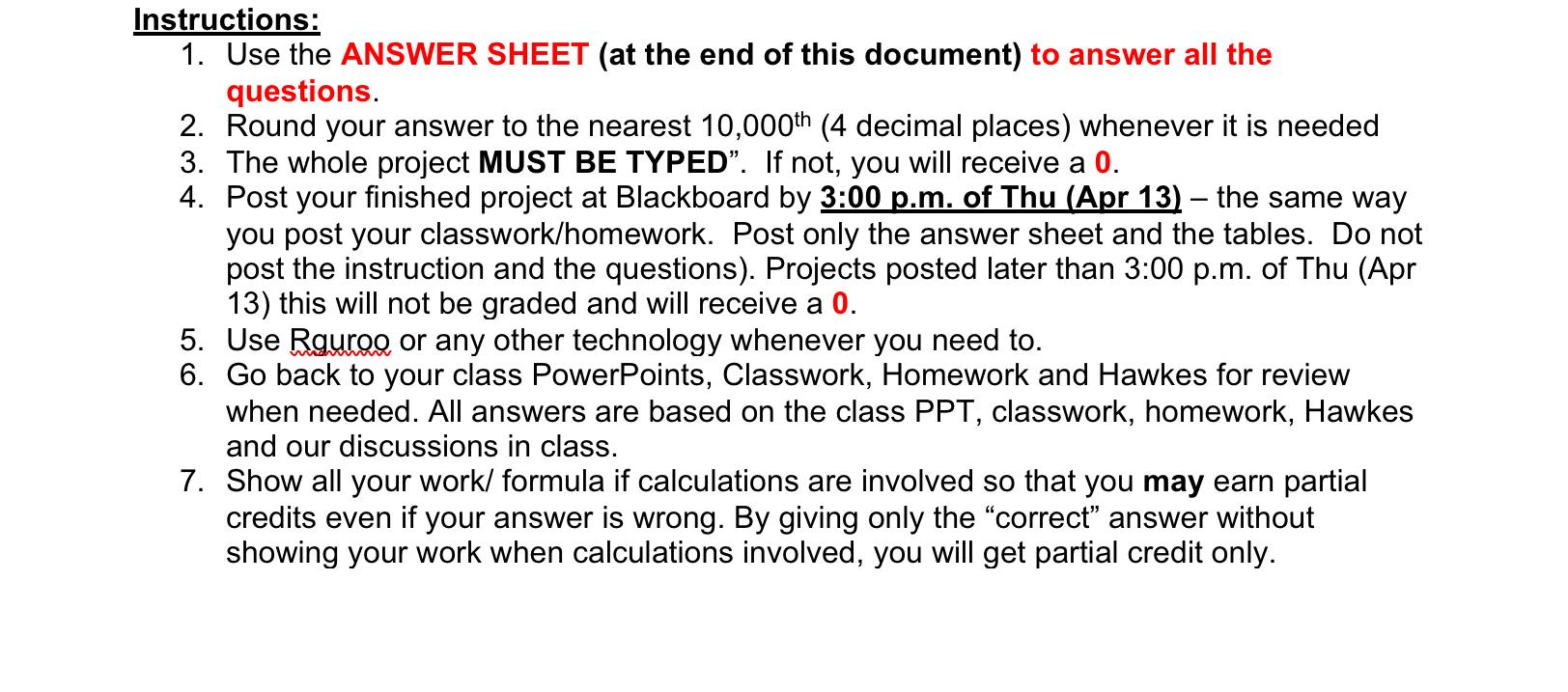 1. Use the ANSWER SHEET (at the end of this document) | Chegg.com