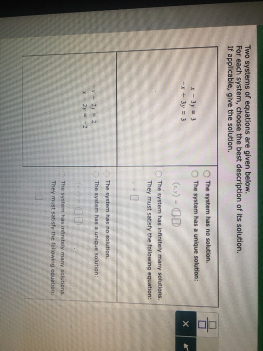 Solved Two systems of equations are given below. For each | Chegg.com