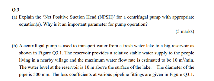 Q.3 (a) Explain the Net Positive Suction Head (NPSH) | Chegg.com