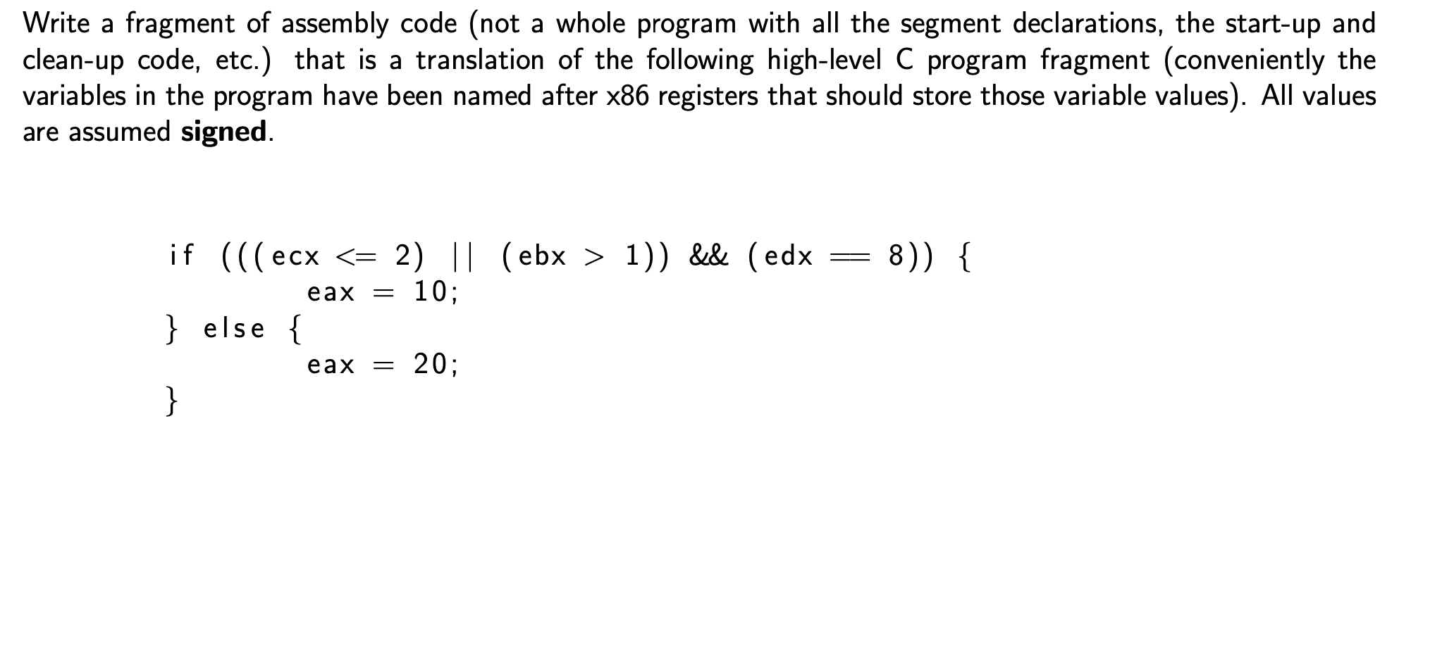 Solved Write a fragment of assembly code (not a whole | Chegg.com