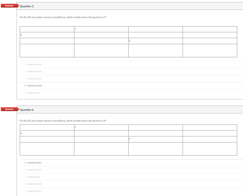Solved Incorrect Question 5 For the 2D array below named as | Chegg.com